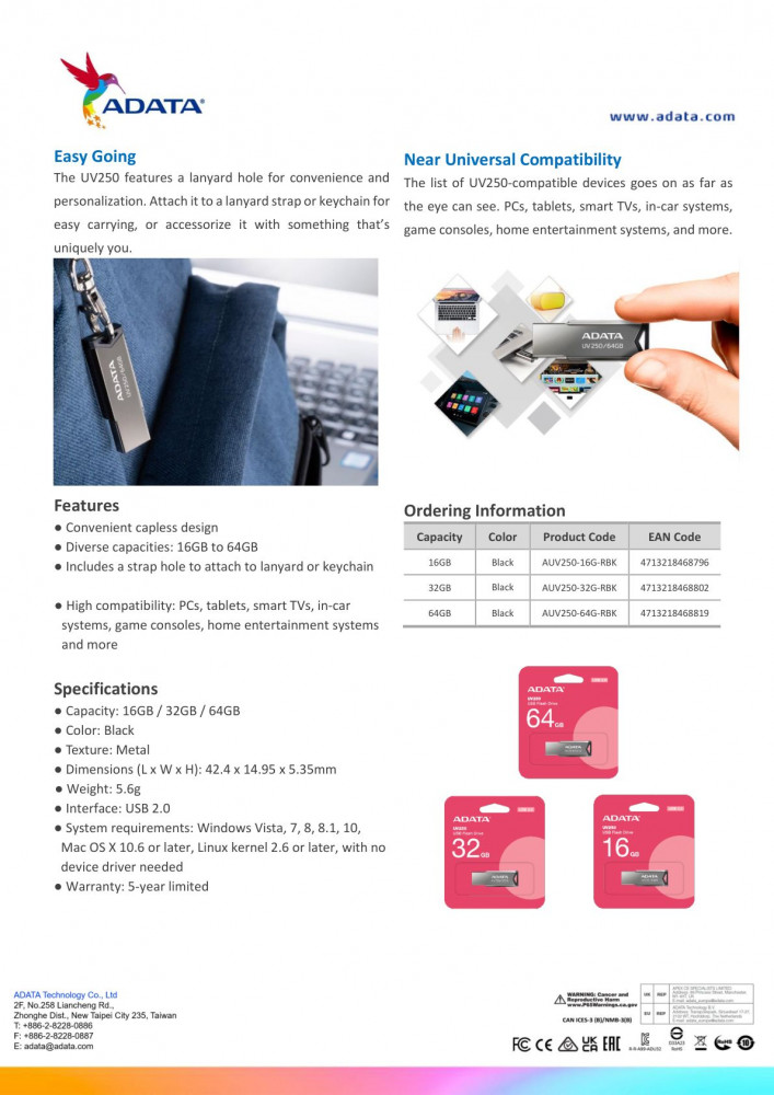ADATA UV250 product document, page 2