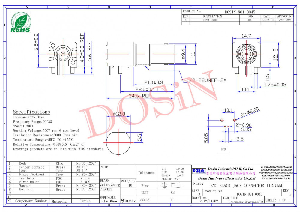 DOSIN-801-0045 technical drawing page