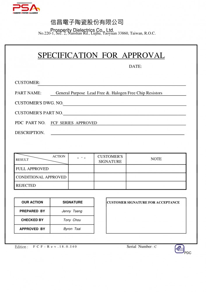 PSA FCF Series datasheet page 1