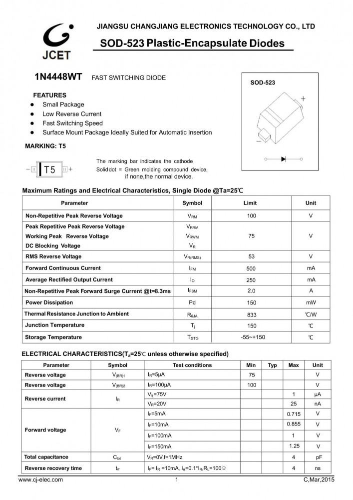 1N4448WT datasheet page 1