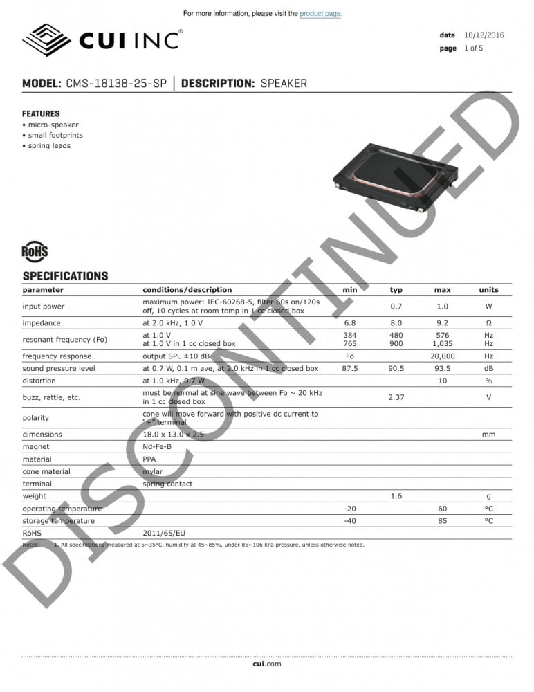 CMS-18138-25-SP datasheet page 1