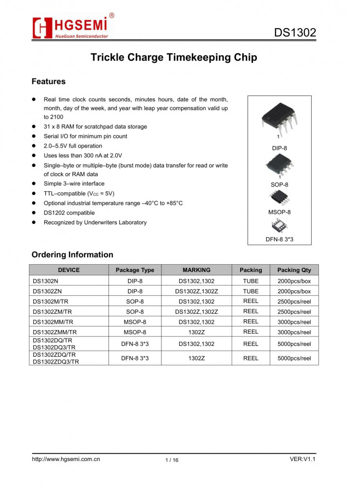 DS1302ZM/TR datasheet page 1