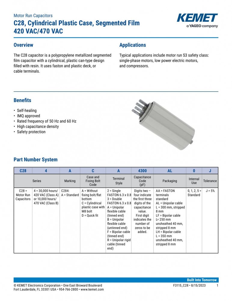 KEMET C28 datasheet page 1