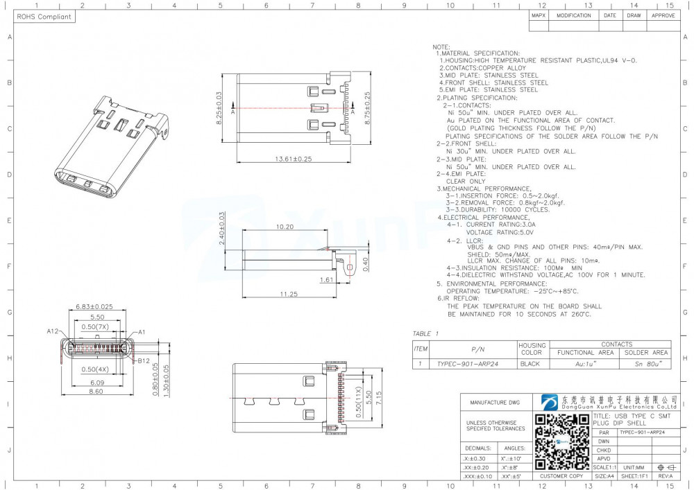 TYPEC-901-ARP24 manufacture drawing page 1