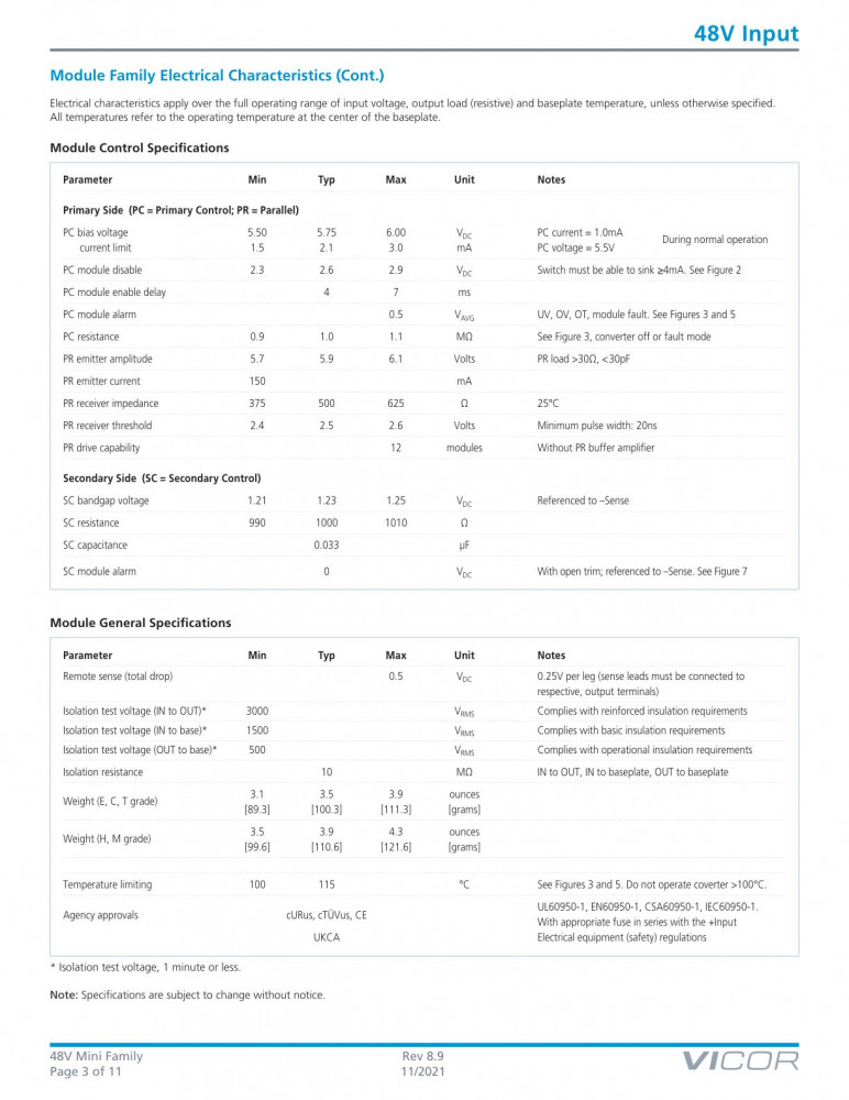 VICOR datasheet page 3