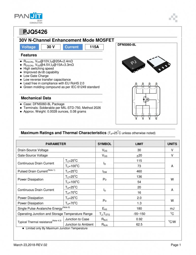 PJQ5426 datasheet page 1
