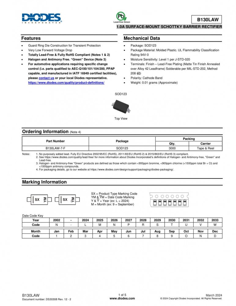 B130LAW-7-F datasheet page 1
