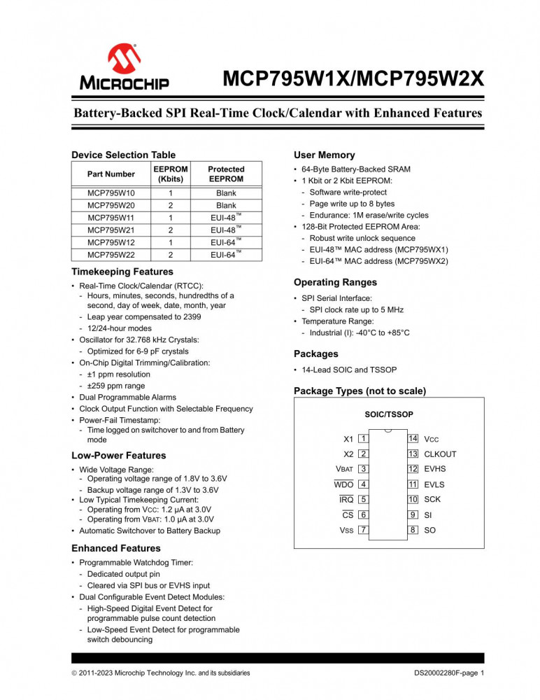 MCP795W12 datasheet page 1