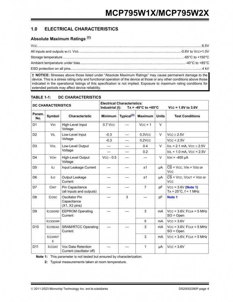 MCP795W12 datasheet page 4