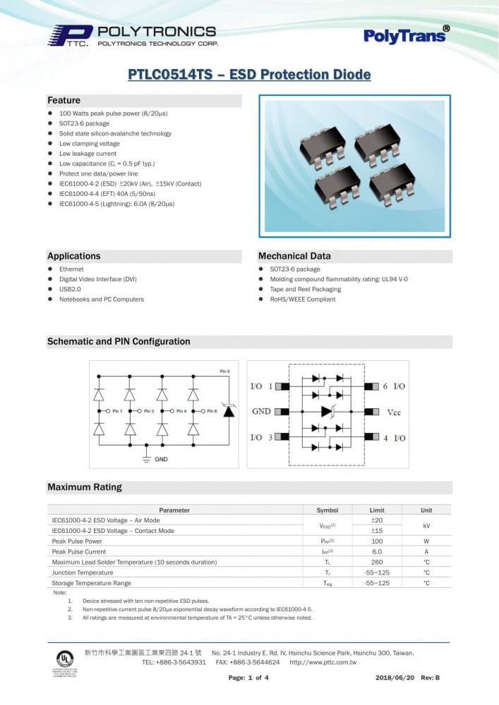 PTLC0514TS technical document page 1