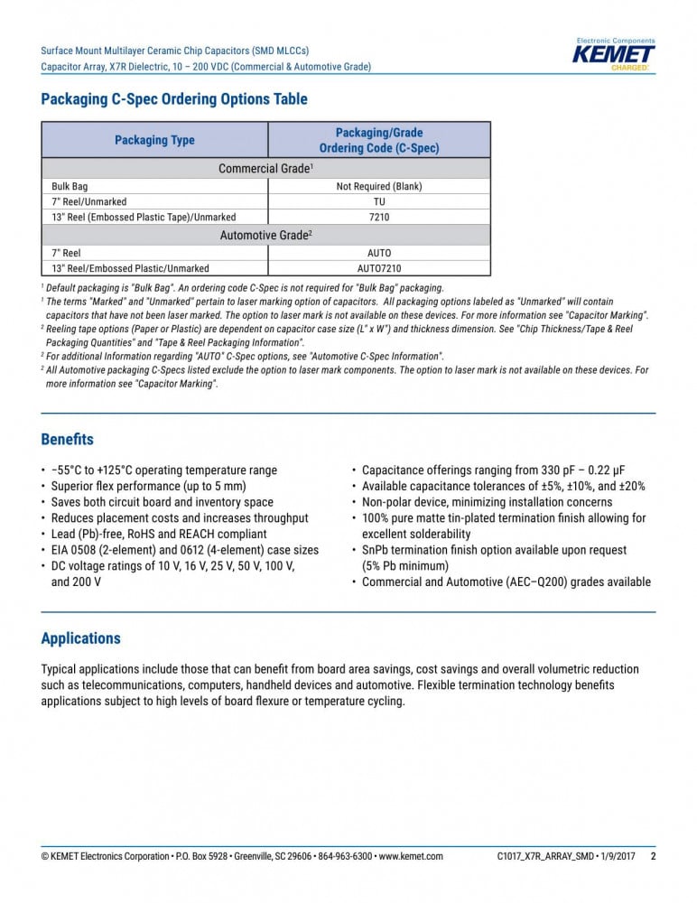 KEMET CA052 technical document page 2