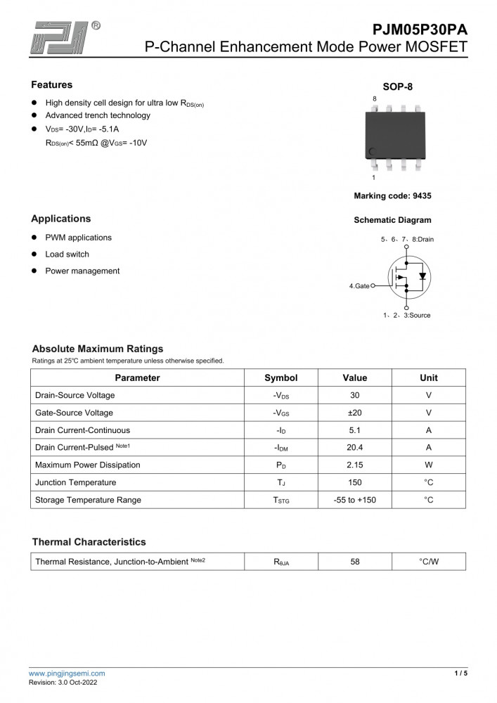 PJM05P30PA datasheet page 1