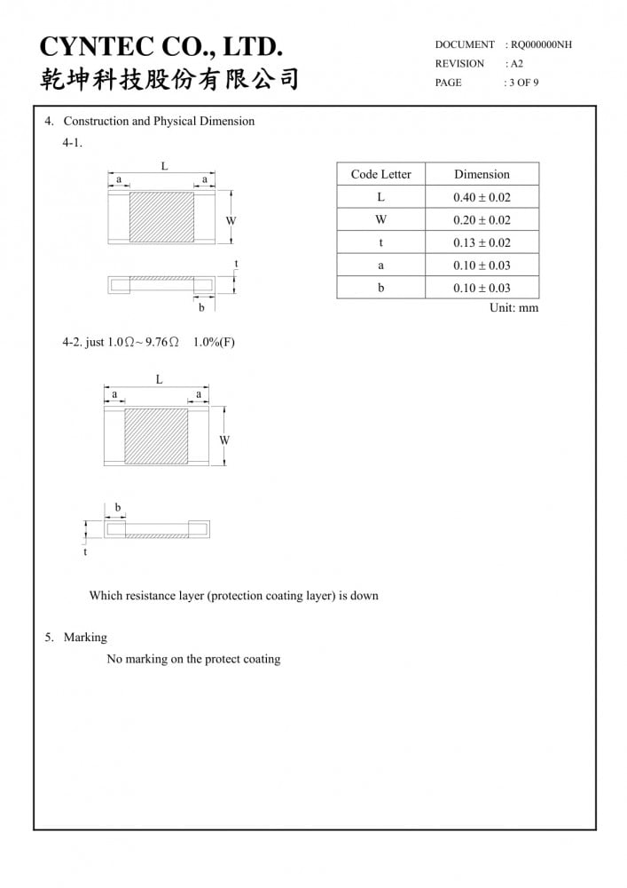 PFR02S specification page 3