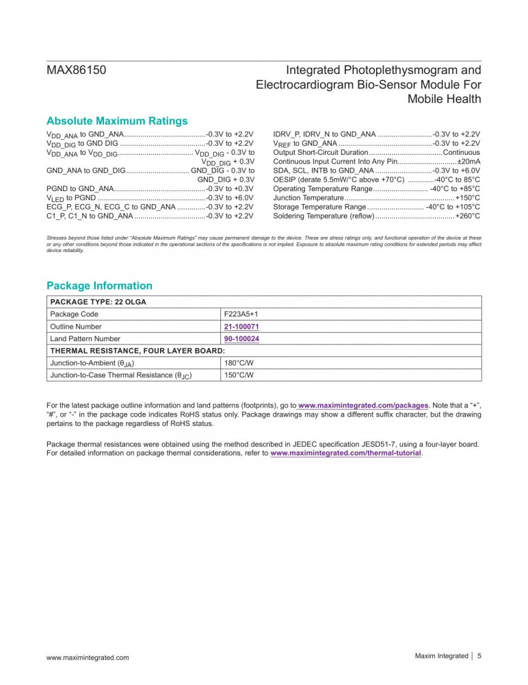 MAX86150 datasheet preview, page 5