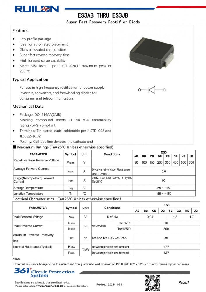 RUILON ES3DB datasheet page 1