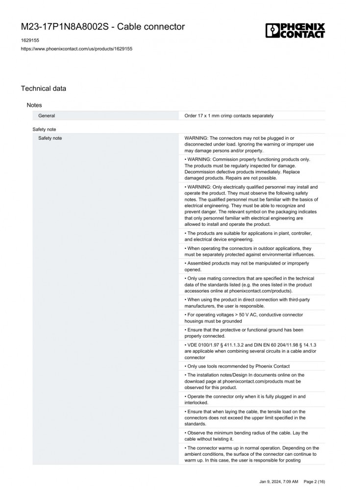 Phoenix Contact 1629155 technical document page 2