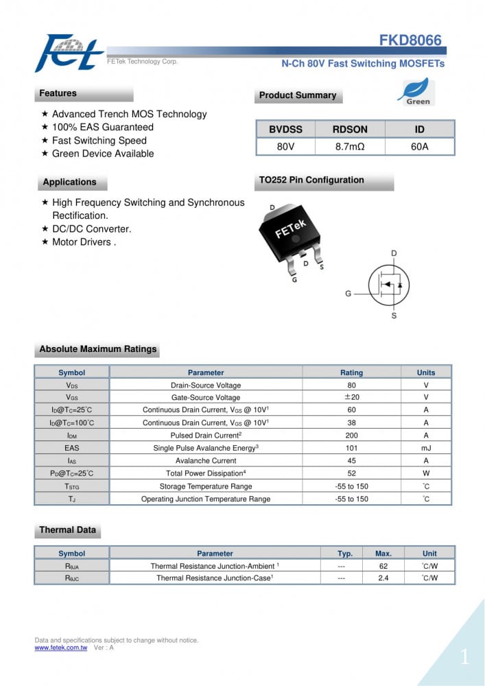 FKD8066 datasheet page 1