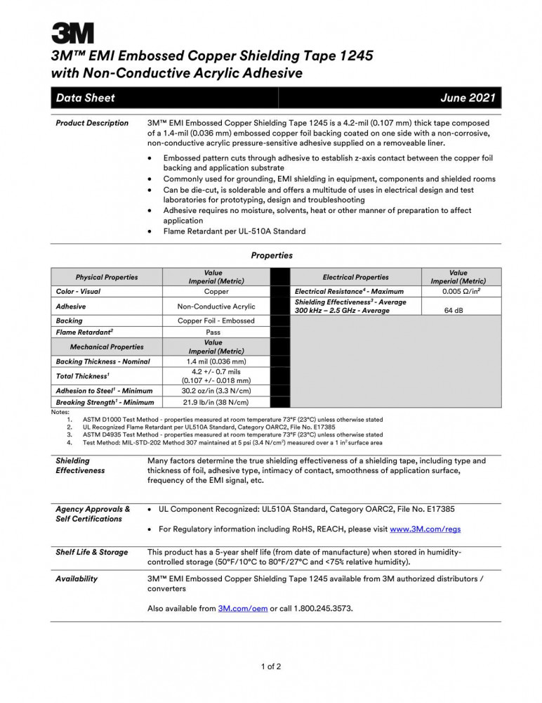 3M 1245 technical datasheet page 1