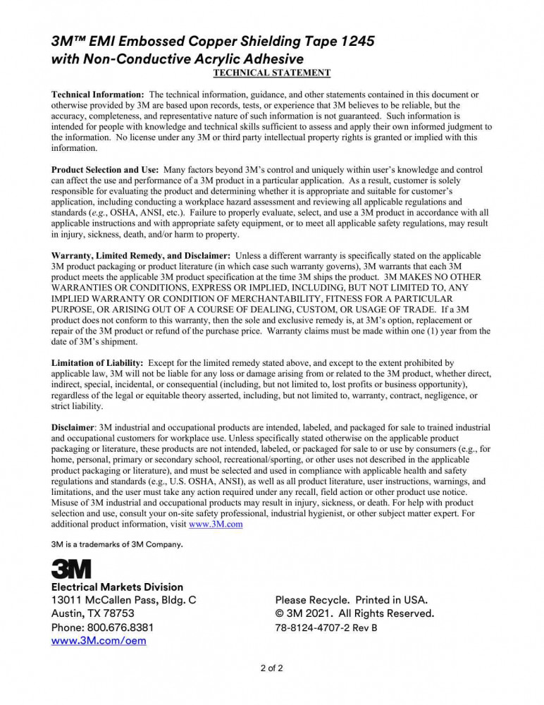 3M 1245 technical datasheet page 2
