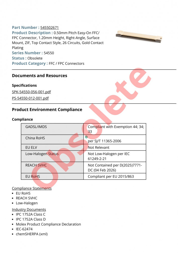 MOLEX 545502671 technical document preview, page 1