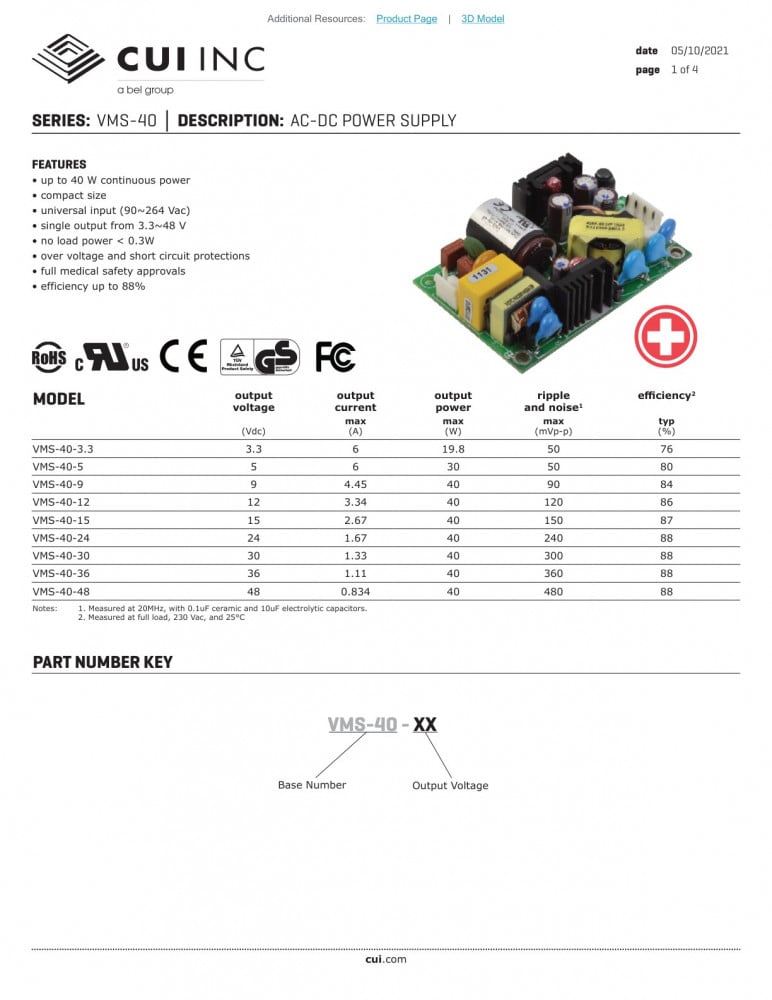 CUI VMS-40-15 datasheet page 1
