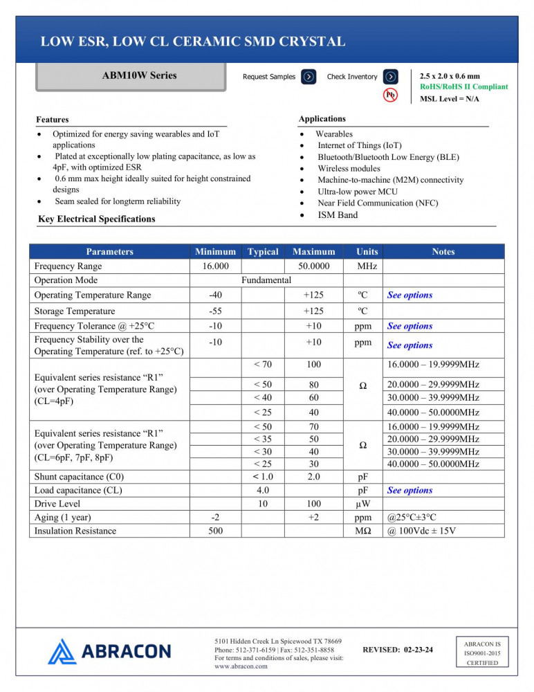 ABM10W series datasheet page 1