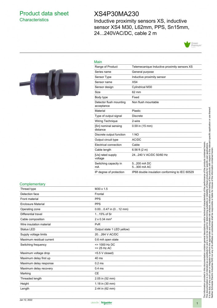 XS4P30MA230 technical document page 1