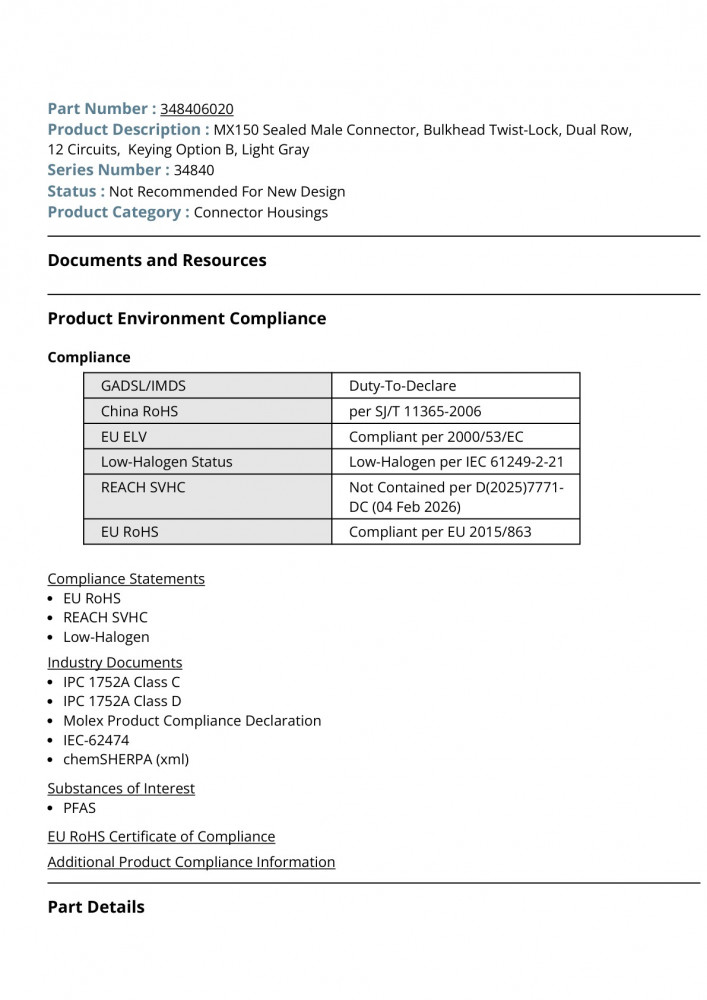 Technical document image 1 for MOLEX 348406020