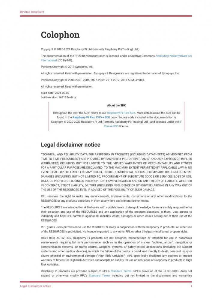 RP2040 datasheet page 2