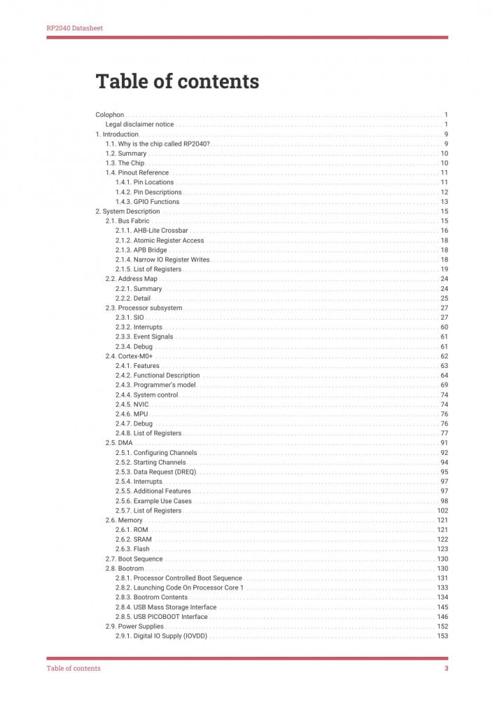RP2040 datasheet page 4