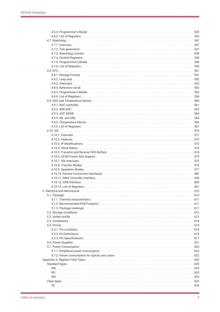 RP2040 datasheet page 8