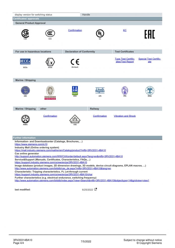 3RV20314BA10 datasheet page 4