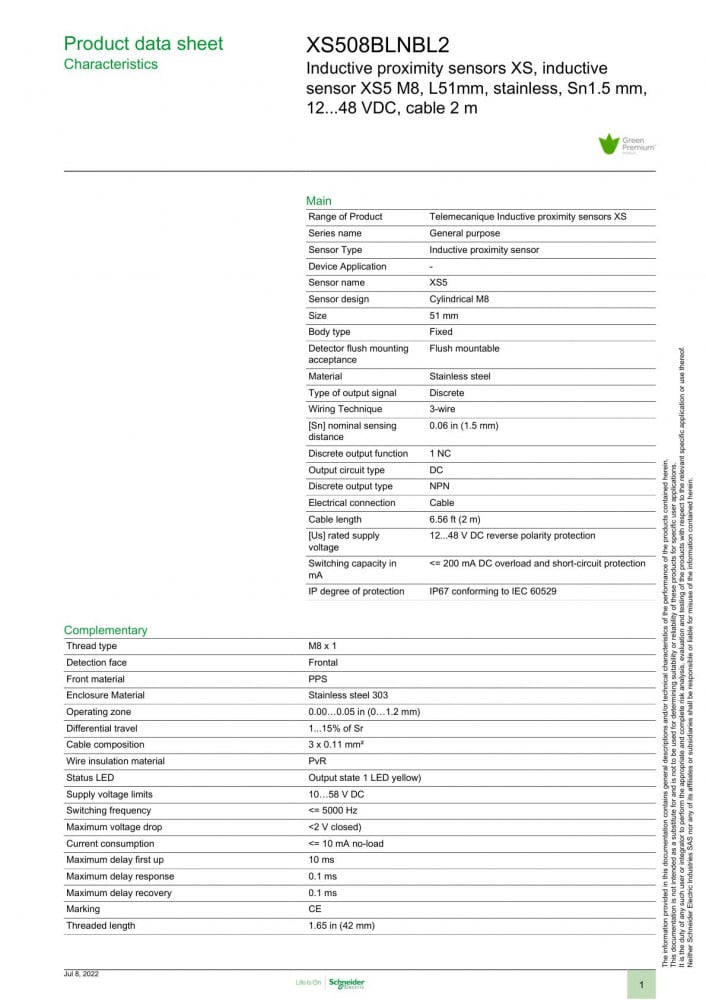 XS508BLNBL2 datasheet page 1