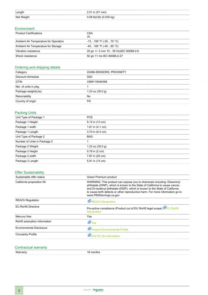 XS508BLNBL2 datasheet page 2