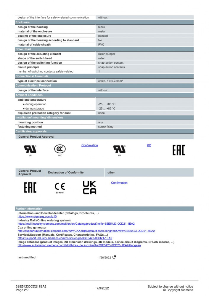 SIEMENS 3SE54230CD211EA2 datasheet page 2