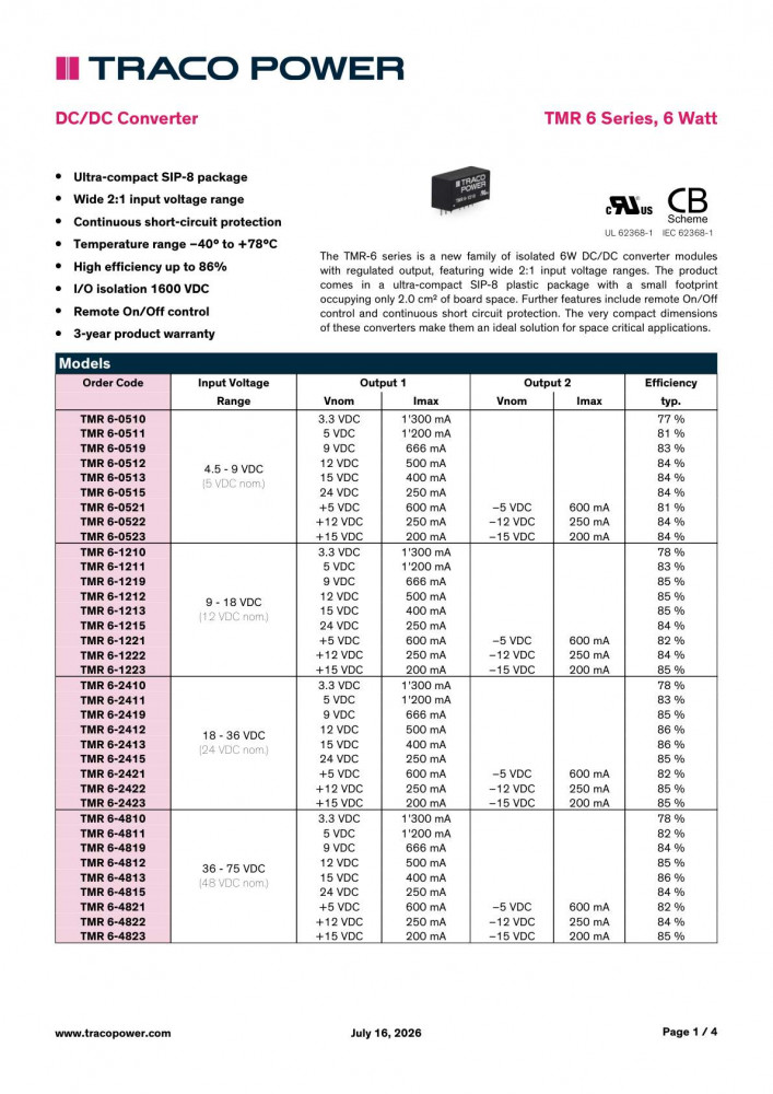 TMR 6 series technical document page 1