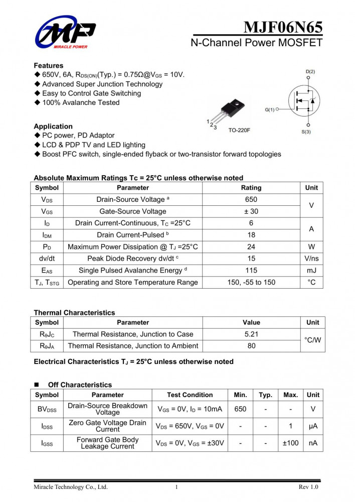 MJF06N65 datasheet page 1