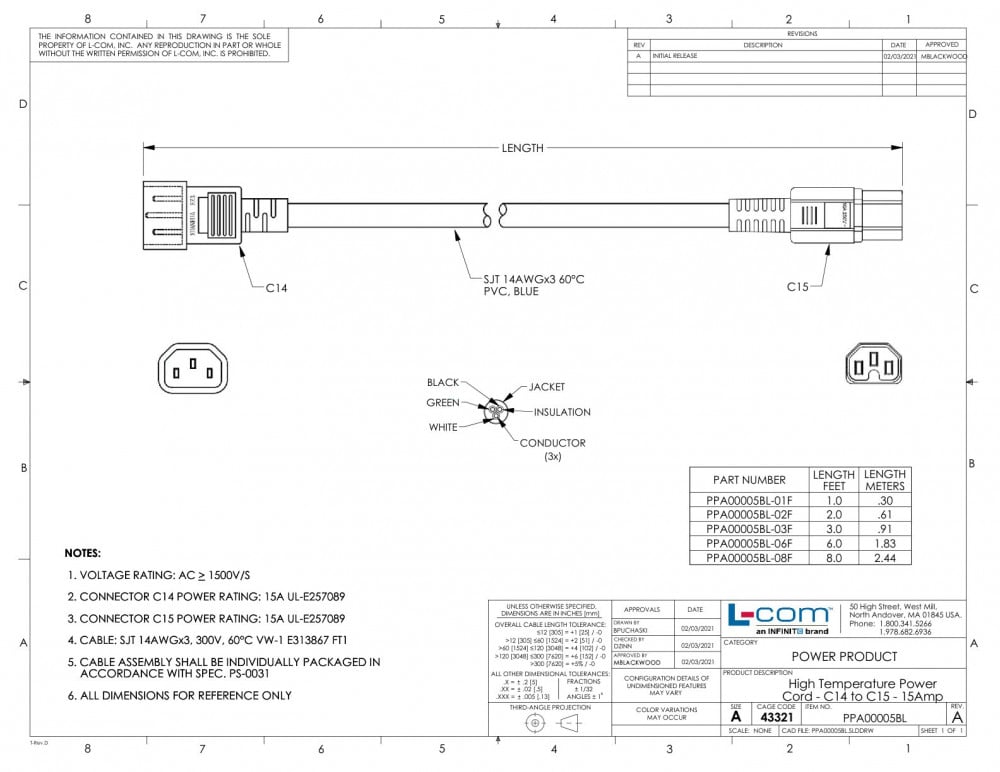 L-com PPA00005BL drawing and product documentation