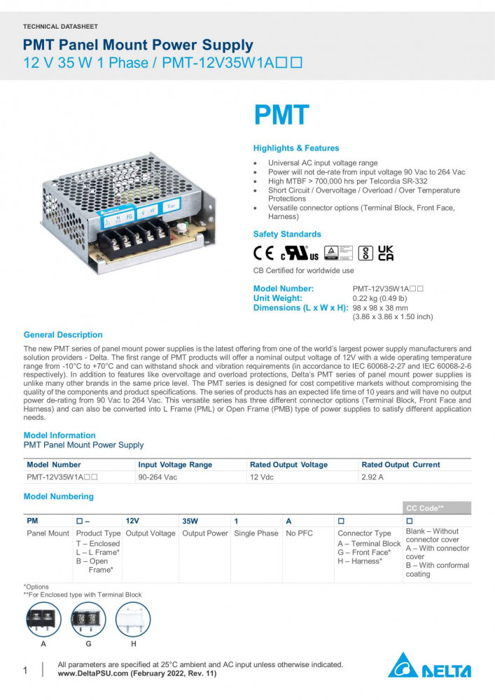 DELTA PMB datasheet page 1