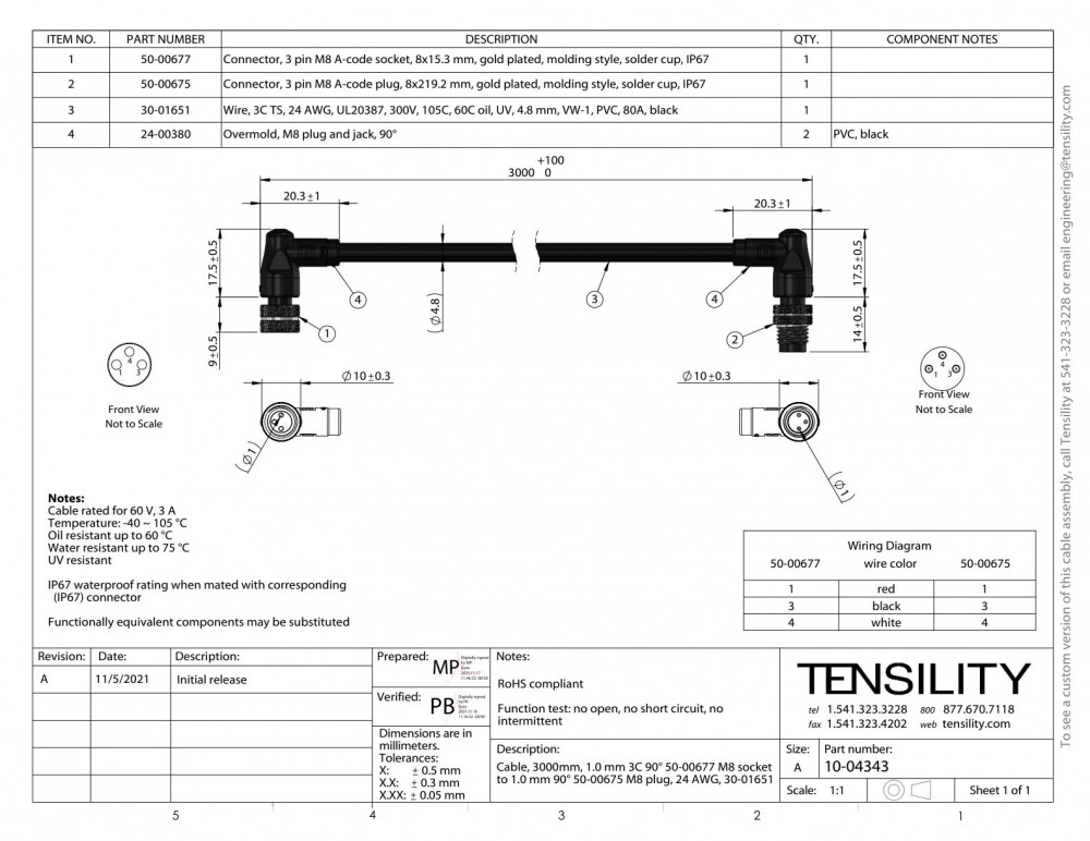 Tensility International 10-04343 cable assembly product drawing
