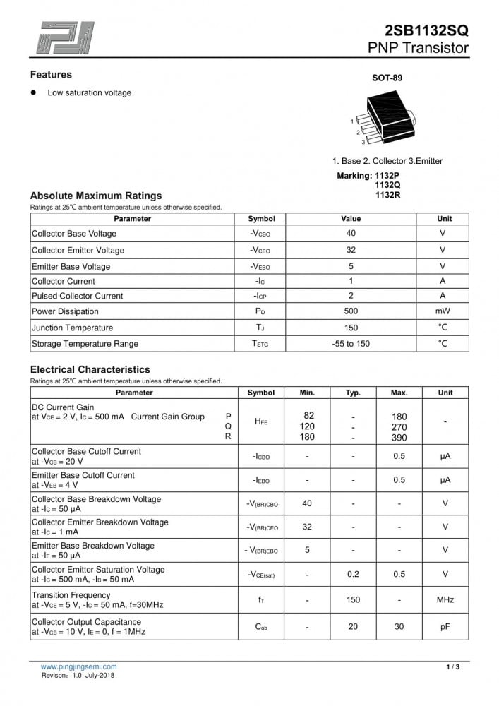 2SB1132SQ-Q datasheet page 1