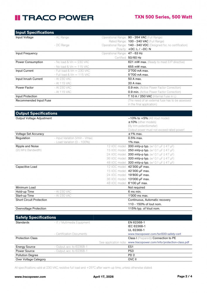 TXN 500 technical document page 2
