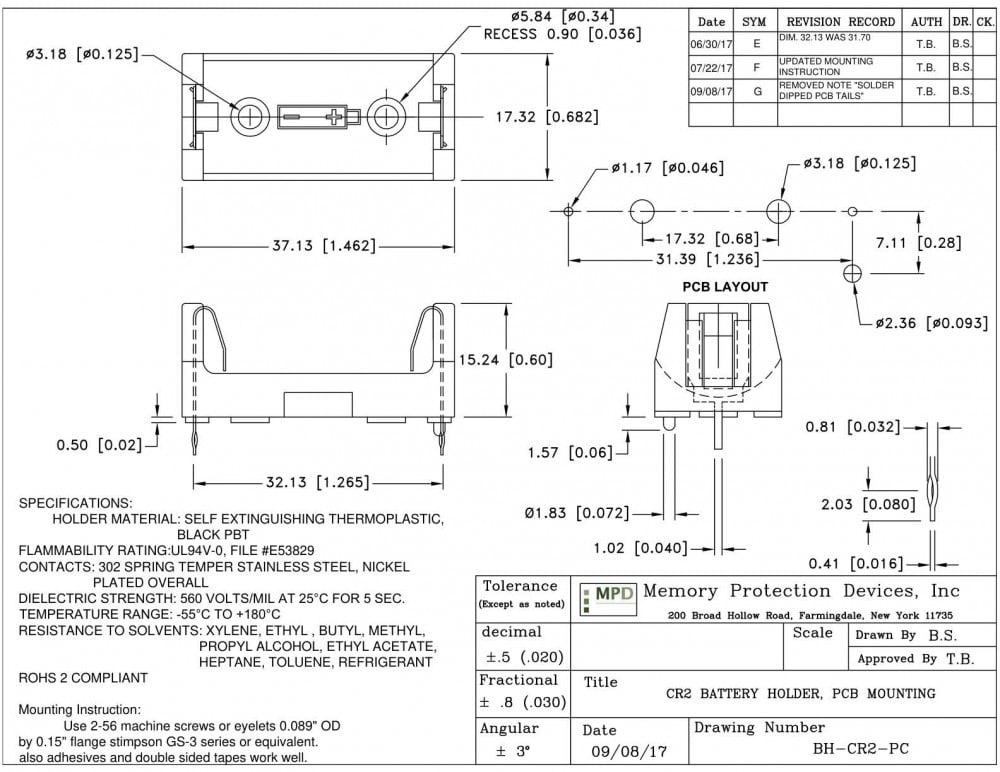 MPD BH-CR2-PC technical drawing