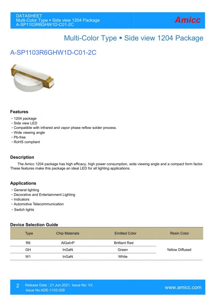 A-SP1103R6GHW1D-C01-2C datasheet page 2