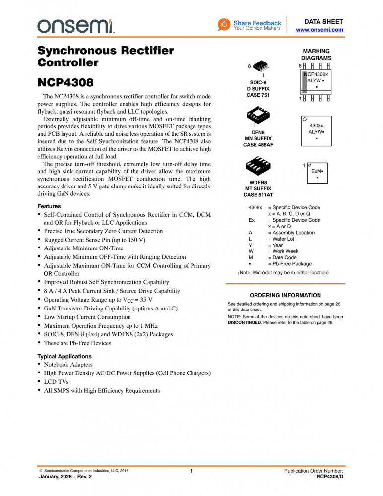 NCP4308 datasheet page 1