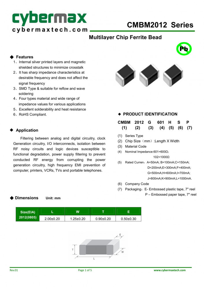 Cybermax CMBM2012 series datasheet page 1