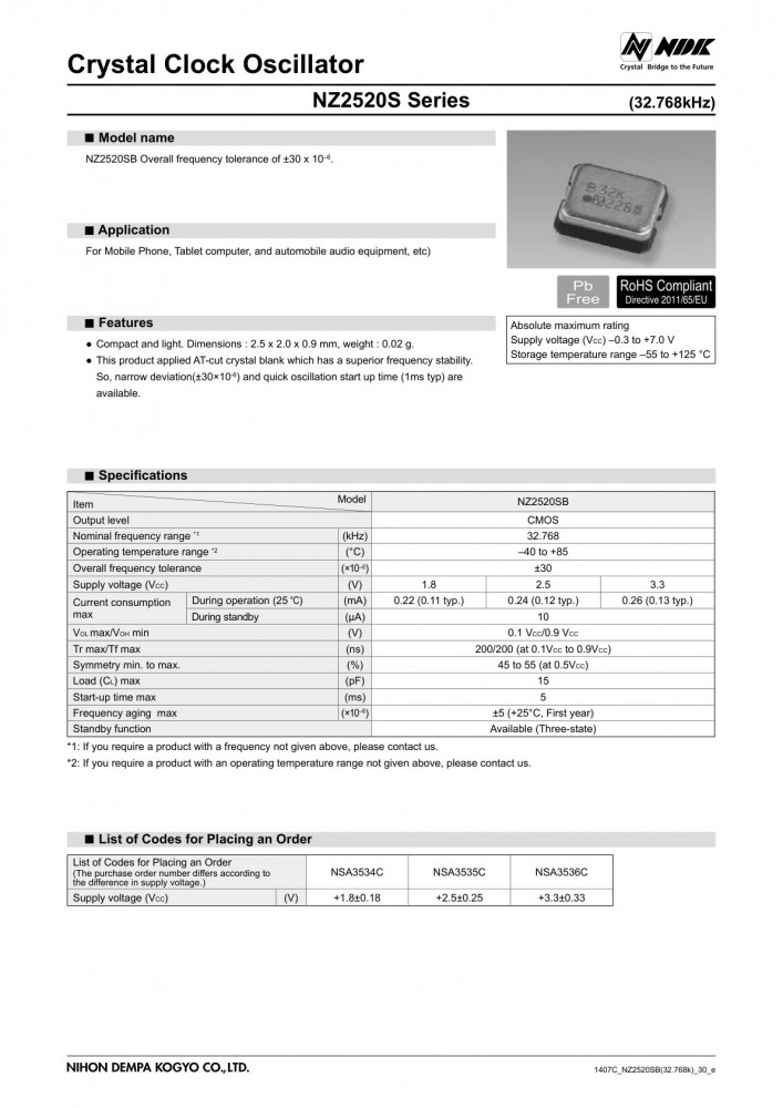NDK NZ2520SB datasheet page 1