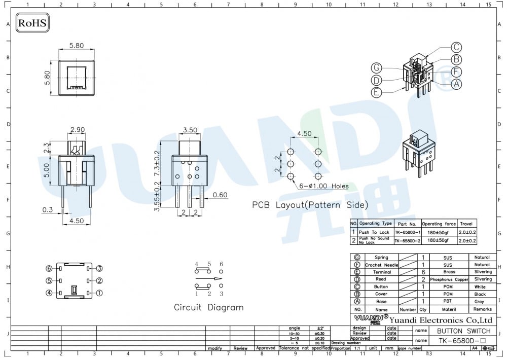 Yuandi TK-6580D-1 technical drawing