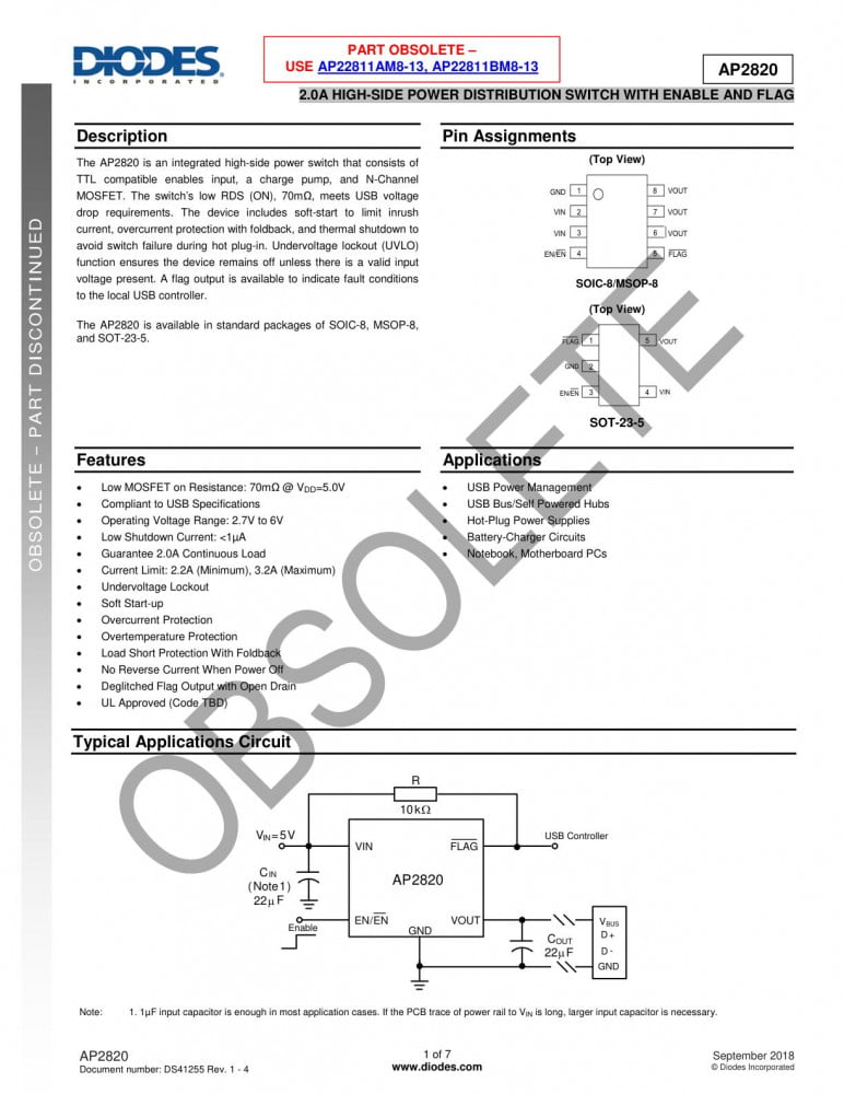 AP2820 datasheet page 1