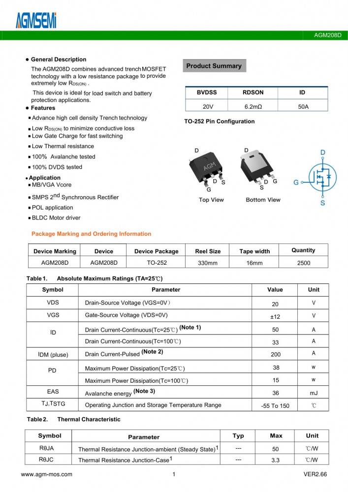 AGM208D datasheet page 1